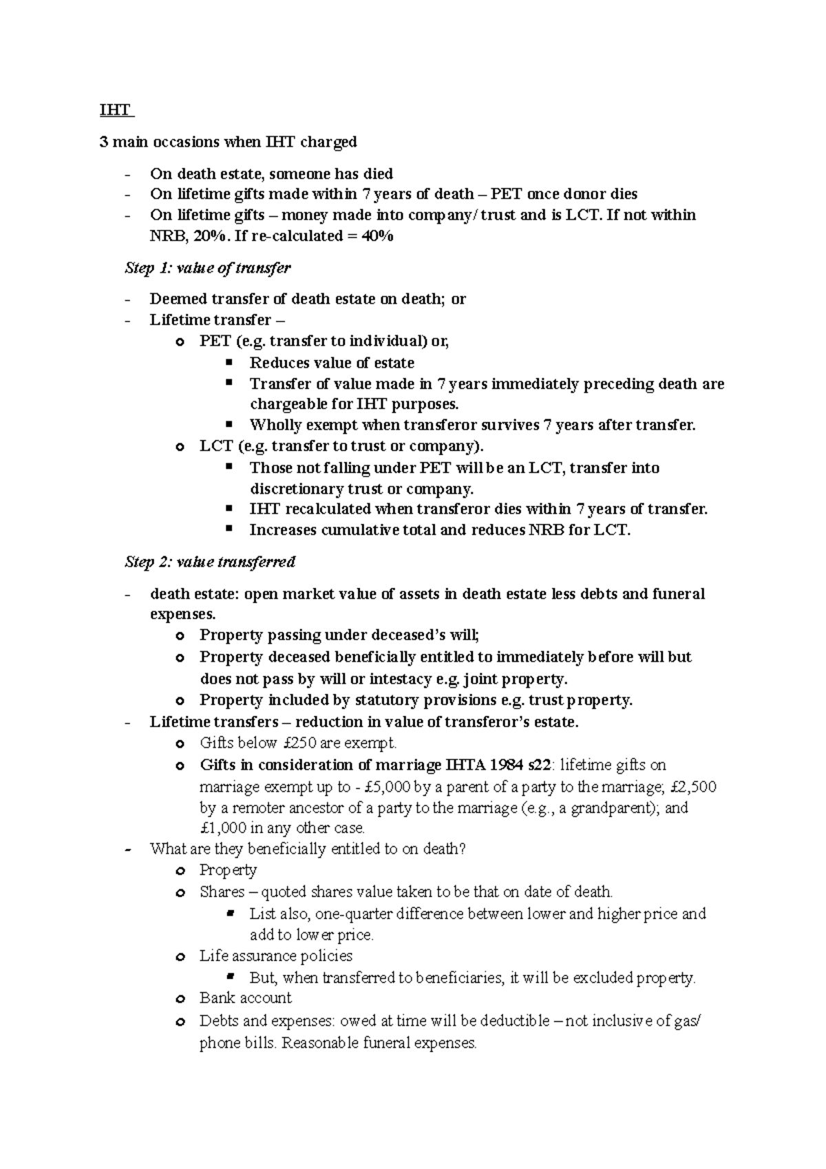 IHT CGT ICT - IHT, CHT, ICT calculations - IHT 3 main occasions when ...