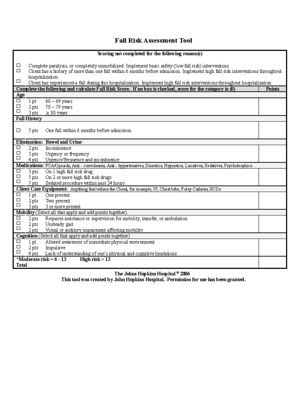 Fall Risk Tool - needed tool for test and clinical - Fall Risk ...