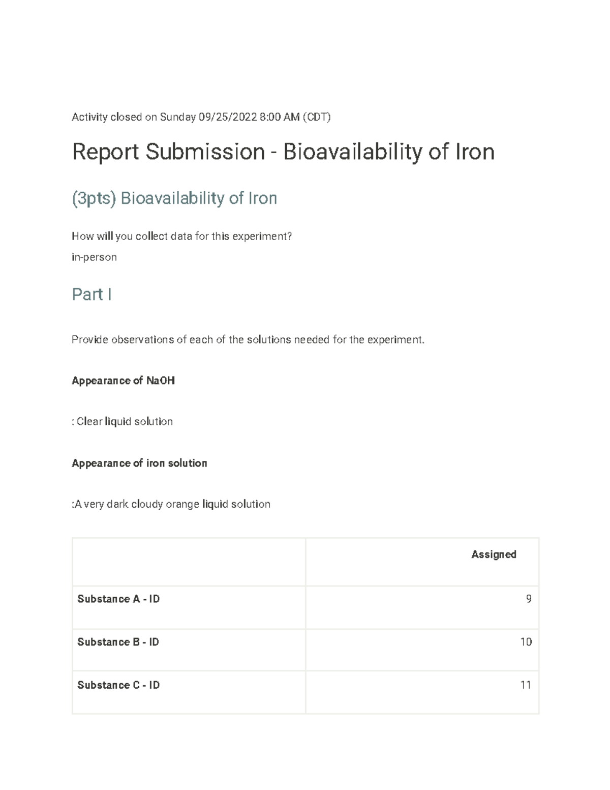 Lab 3 Bioavailability of Iron - Activity closed on Sunday 09/25/2022 8 ...