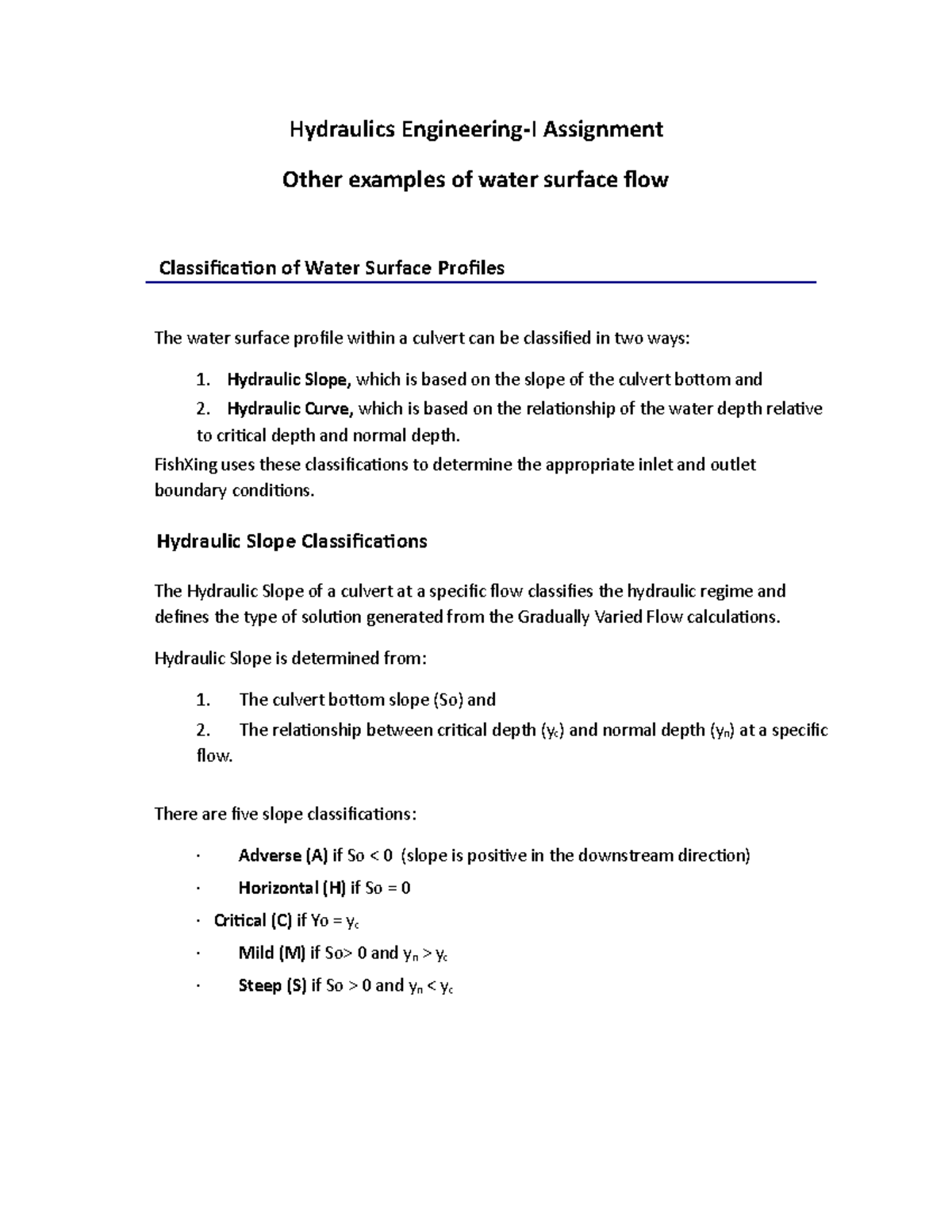 Assignment No.01 - Hydraulics Engineering-I Assignment Other examples ...