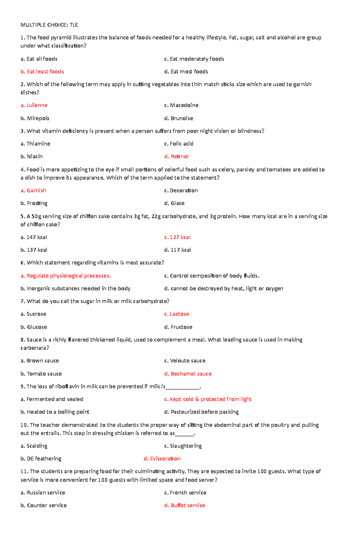 Multiple- Choice - 2021-2022 - MULTIPLE CHOICE: TLE The food pyramid ...