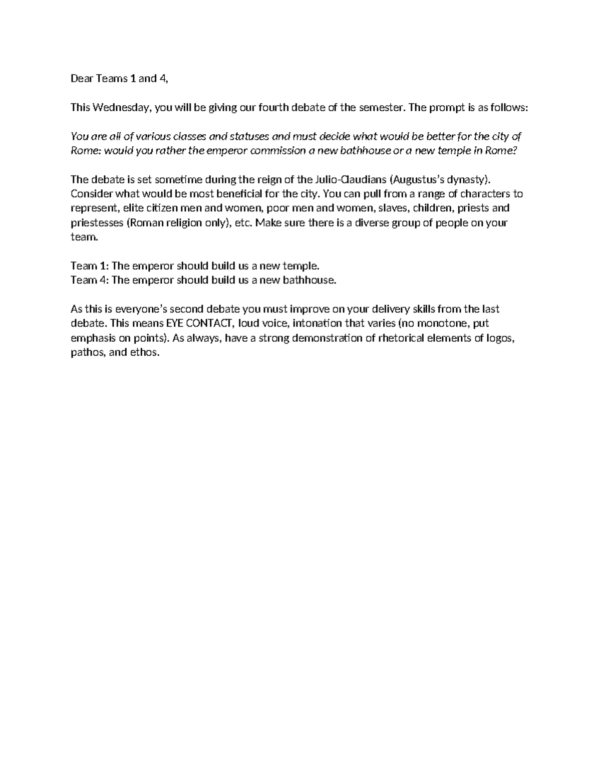 Roman debate prep 4-2 - This is a template for the history class ...