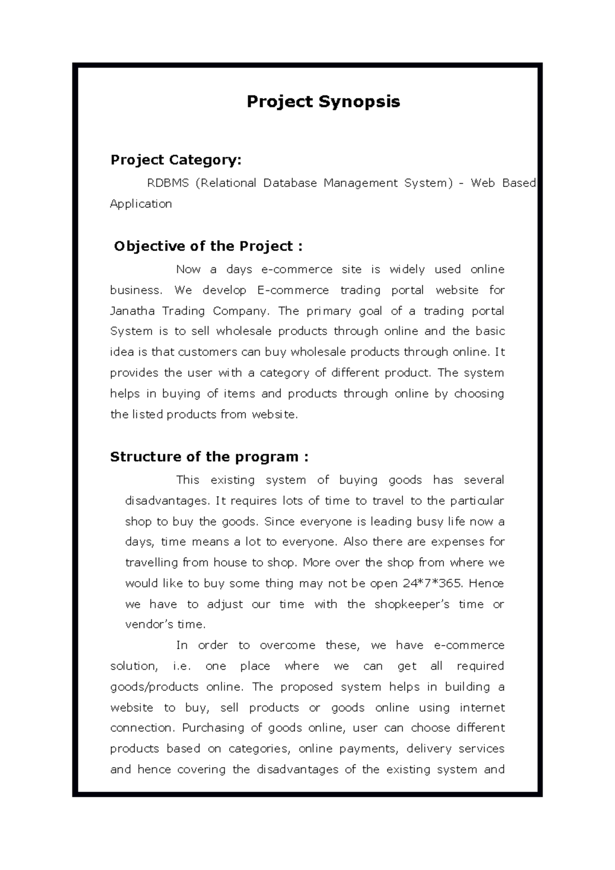 Project-Synopsis - Project Synopsis Project Category: RDBMS (Relational ...