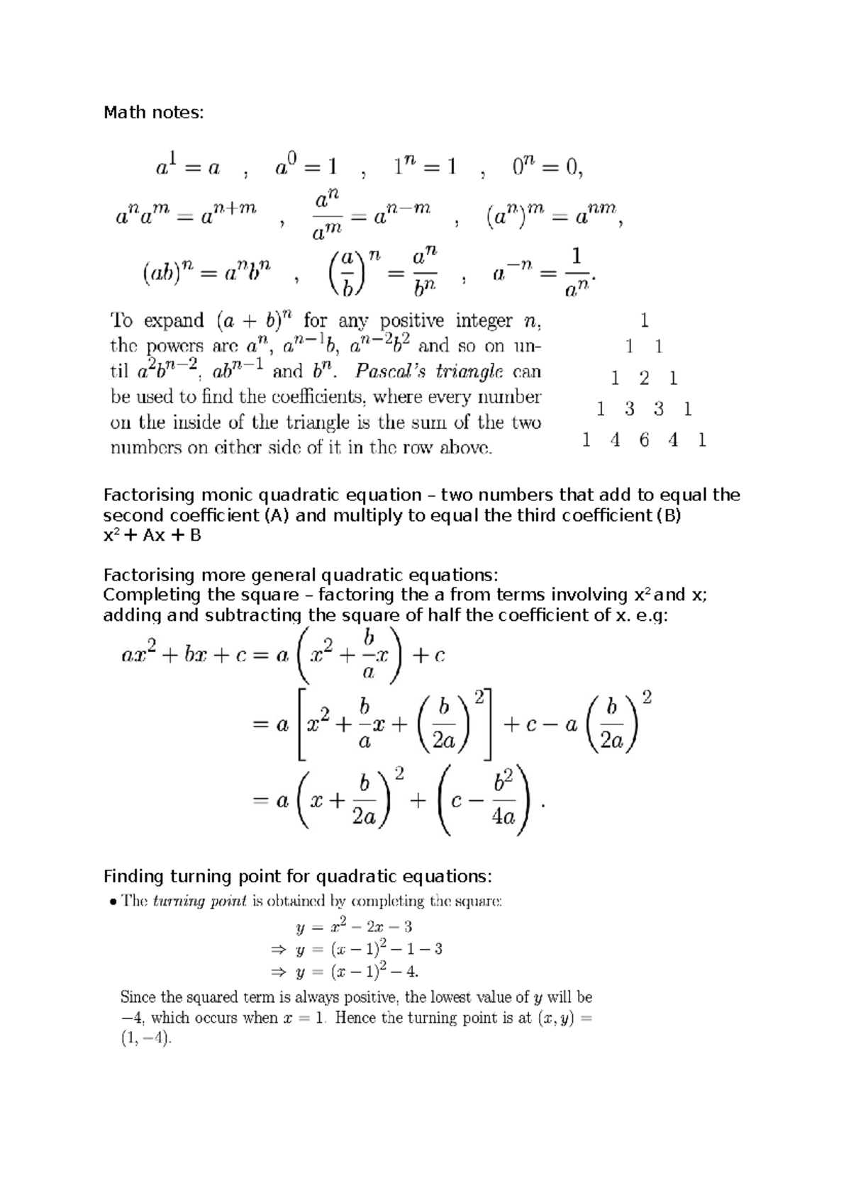 Week 1-2 math notes - Math notes: Factorising monic quadratic equation ...