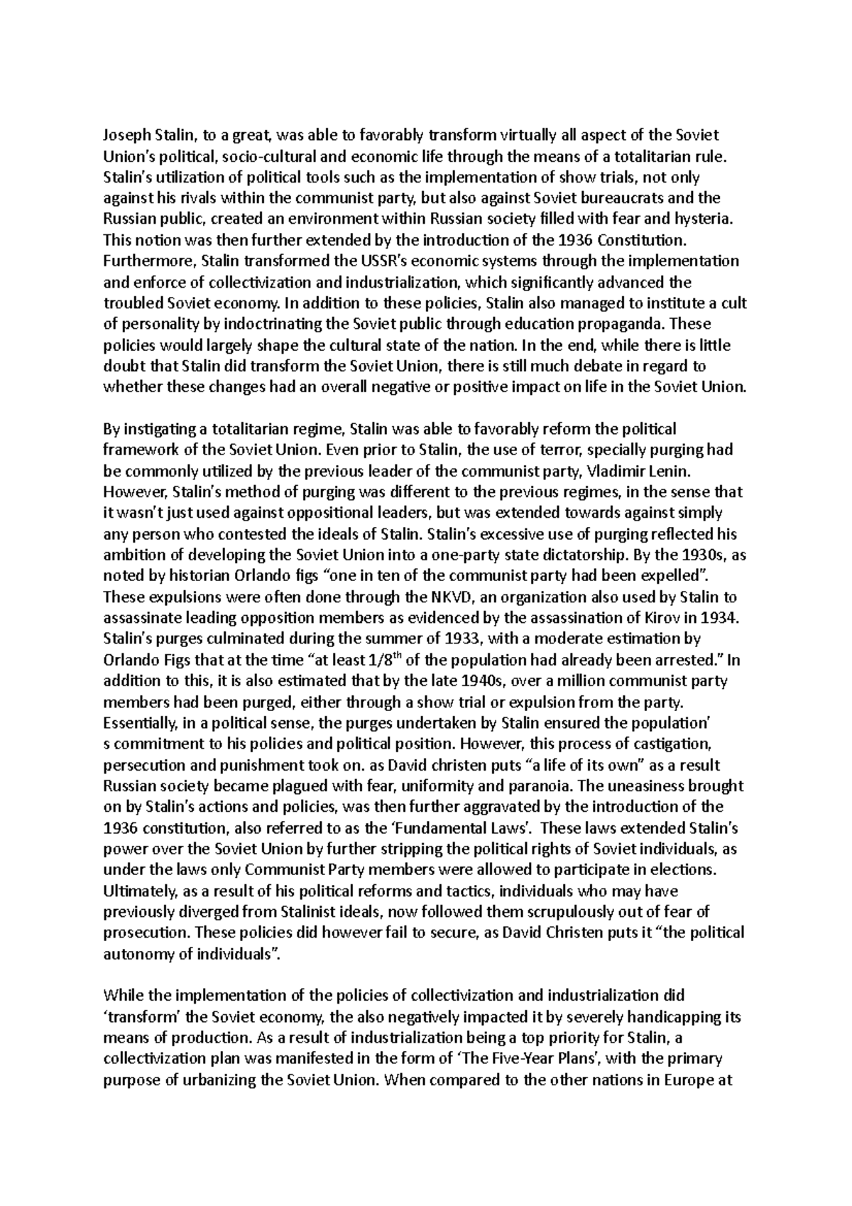 Joseph Stalin transforming life in russia - Joseph Stalin, to a great ...