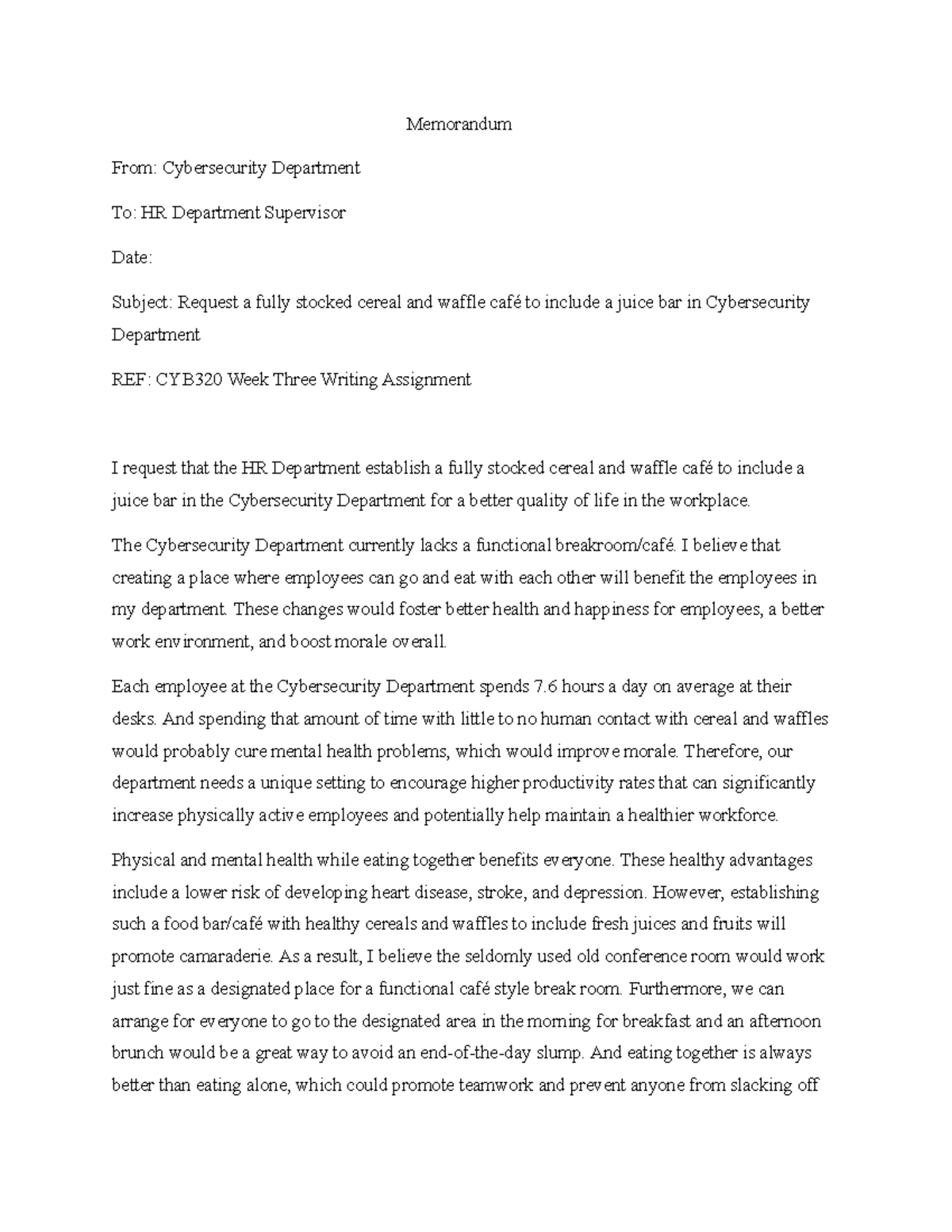 CYB 320 week 3 writing assignment - Memorandum From: Cybersecurity ...