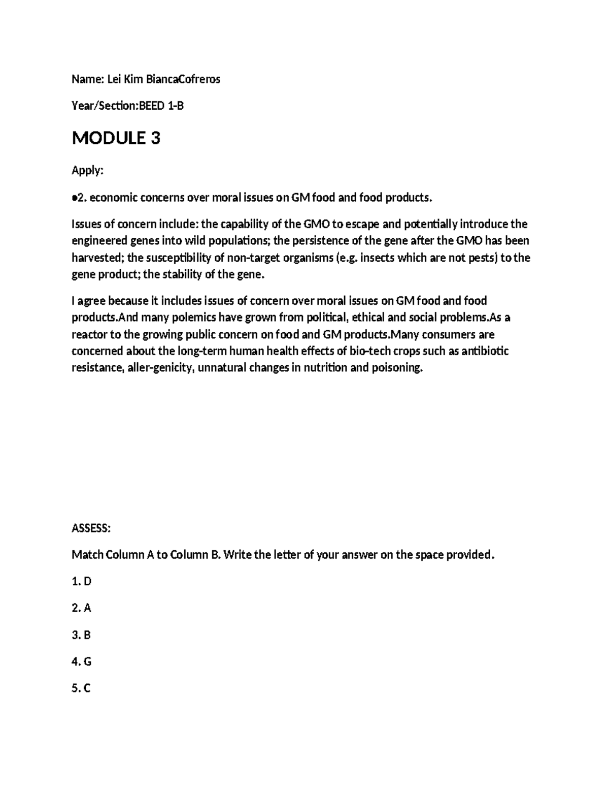 Module 3 Ed7 Toledo answer BEED 1-B - Name: Lei Kim BiancaCofreros Year/Section:BEED 1-B MODULE ...