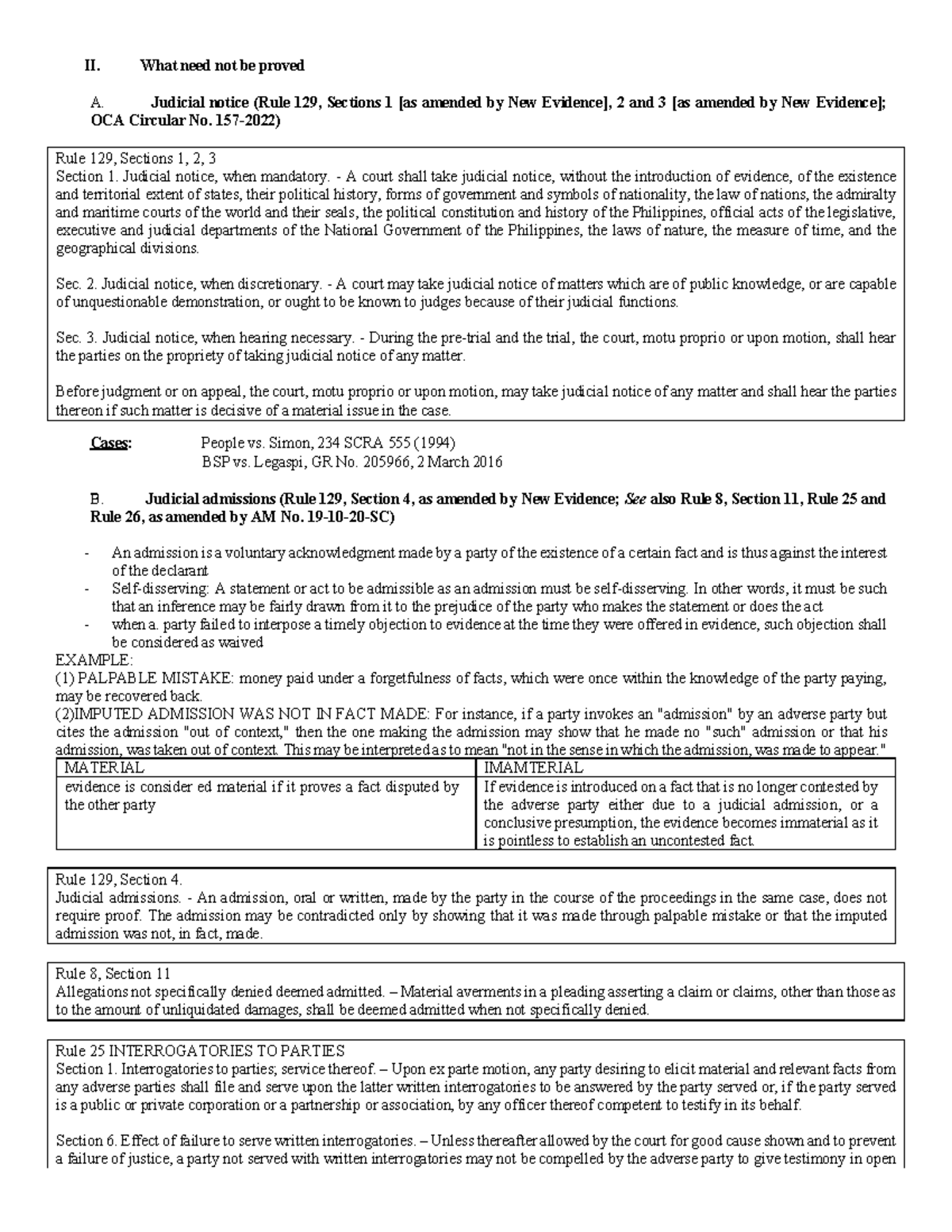 CODAL WITH PERALTA - II. What need not be proved A. Judicial notice (Rule 129, Sections 1 [as ...