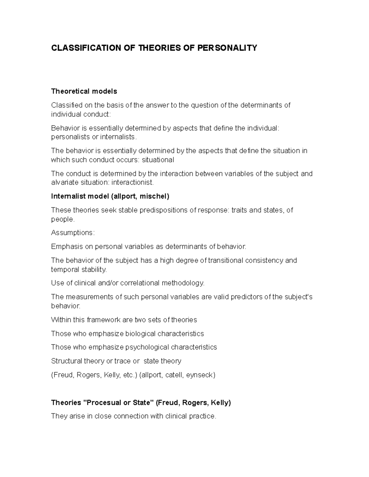 Classification of theories of personality - CLASSIFICATION OF THEORIES ...