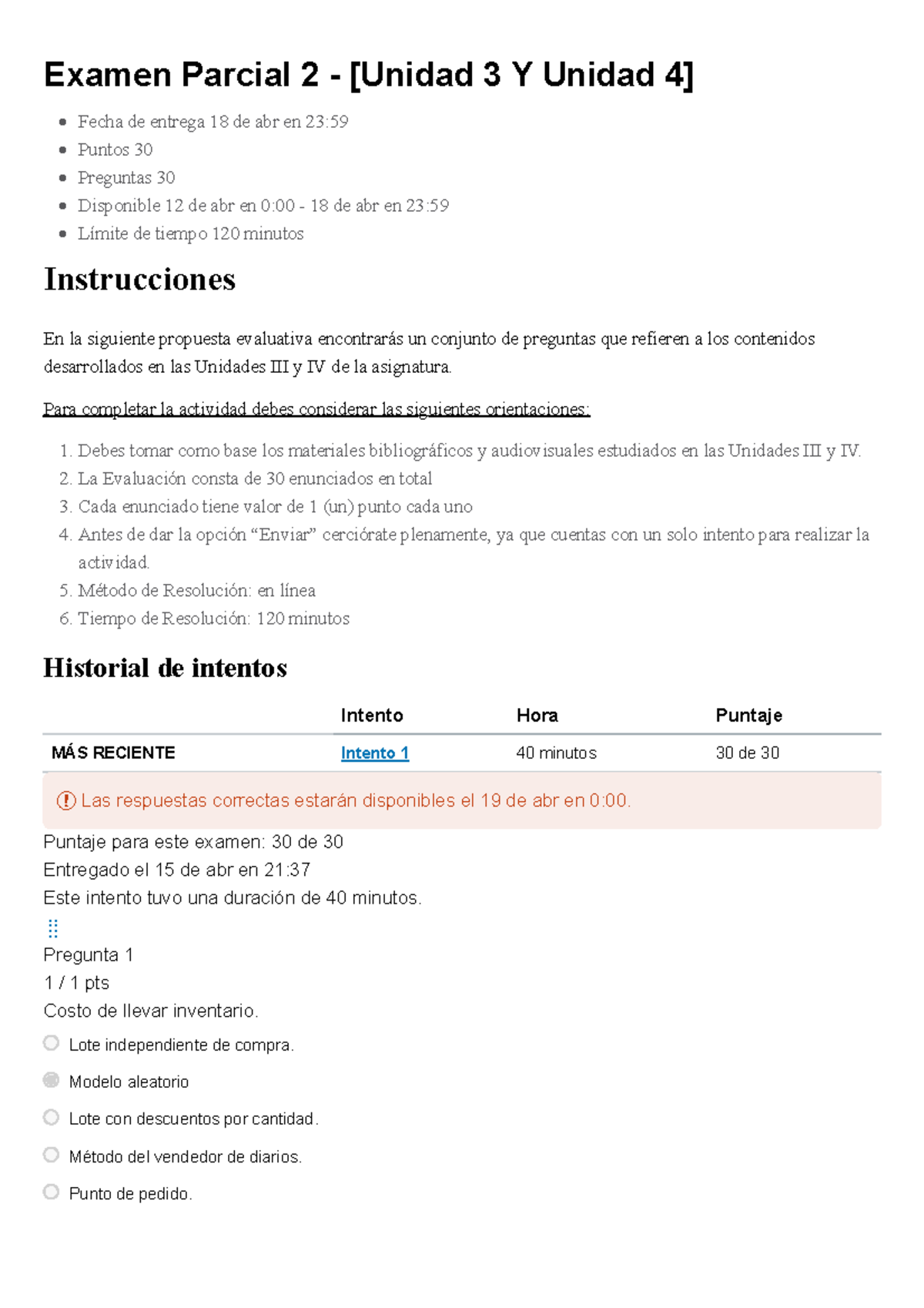 Examen Parcial 2 - [Unidad 3 Y Unidad 4] Gestion DE Operaciones - Examen Parcial 2 - [Unidad 3 Y ...