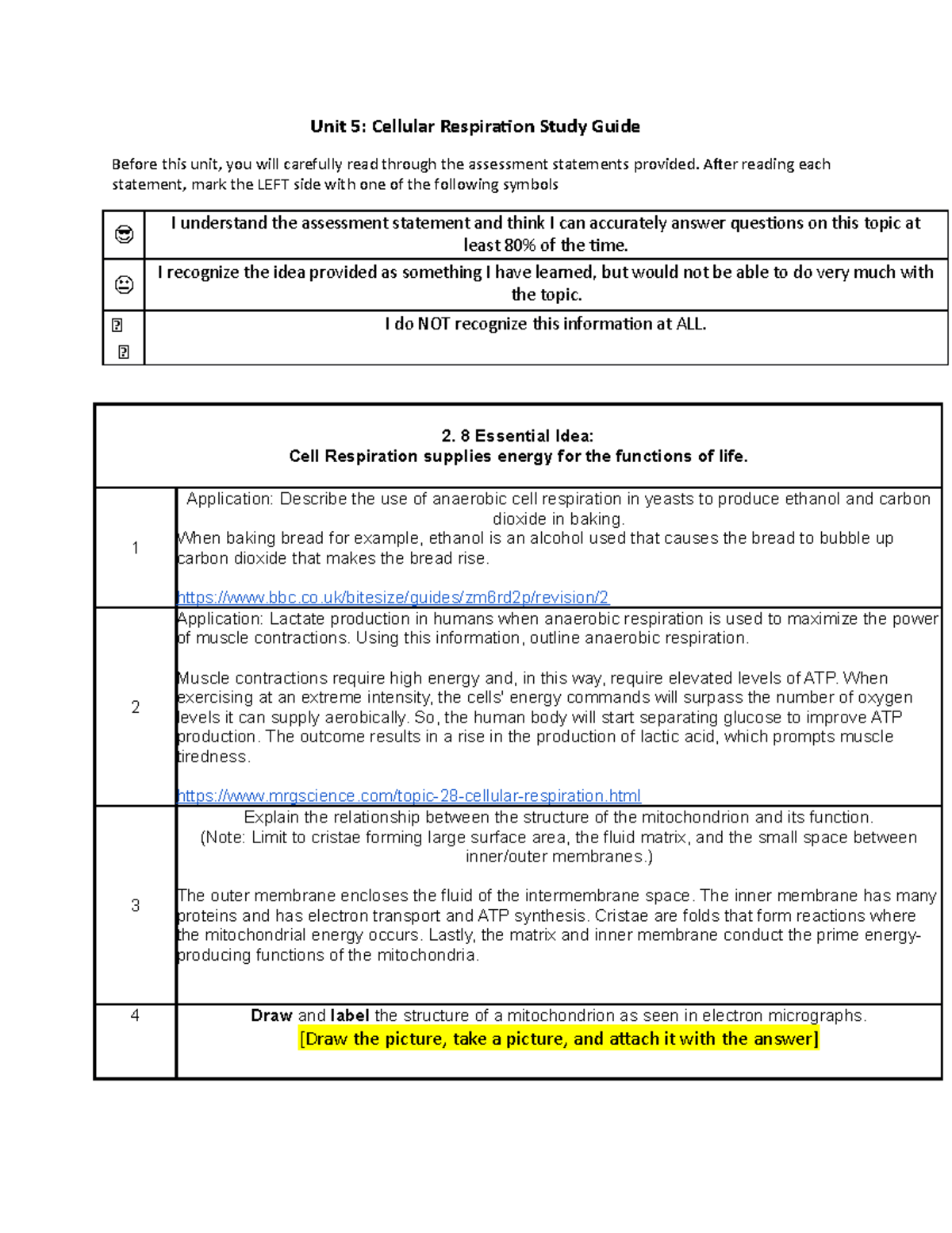 Unit 5 Cellular Respiration Study Guide - After reading each statement ...