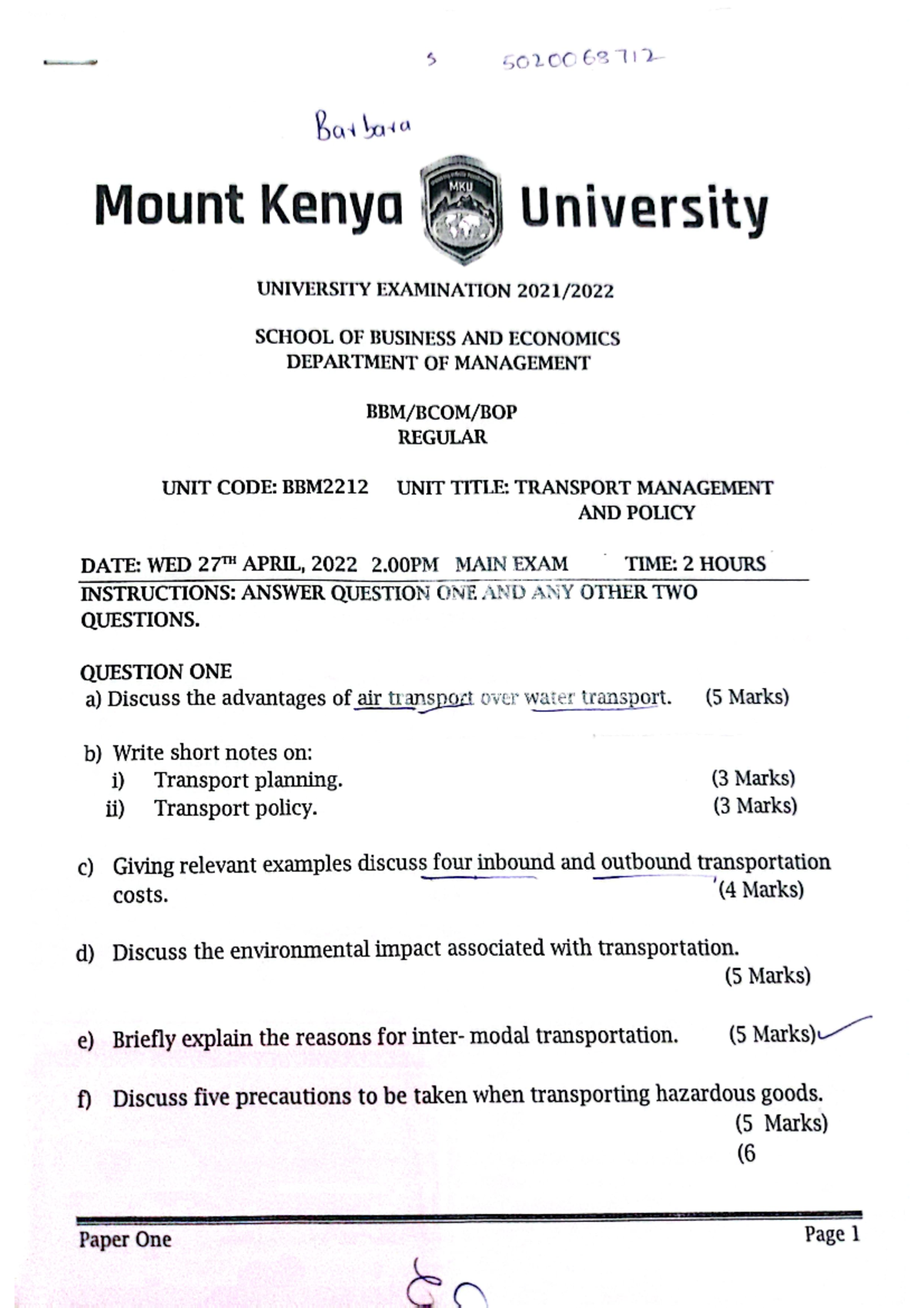 Transport mgt & policy past papers - Procurement mngt - Studocu