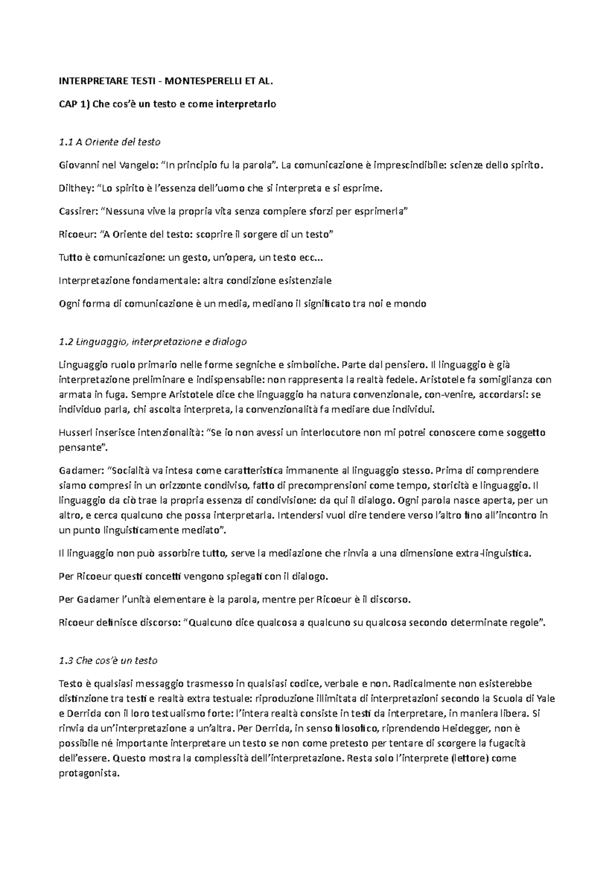 Interpretare testi Riassunto - Capp. 1 e 2 - INTERPRETARE TESTI ...