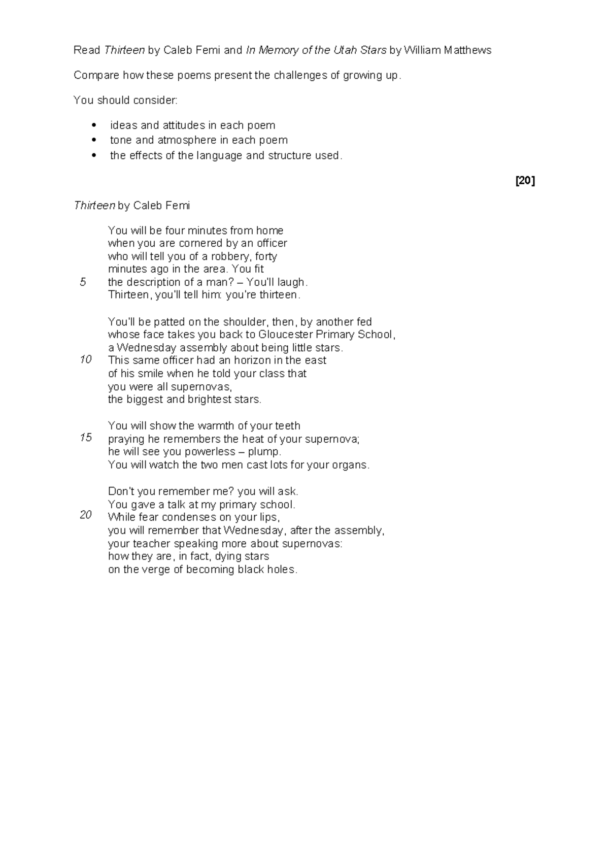 Poetry comparison - 'Thirteen' vs 'In Memory of the Utah Stars' - Read ...