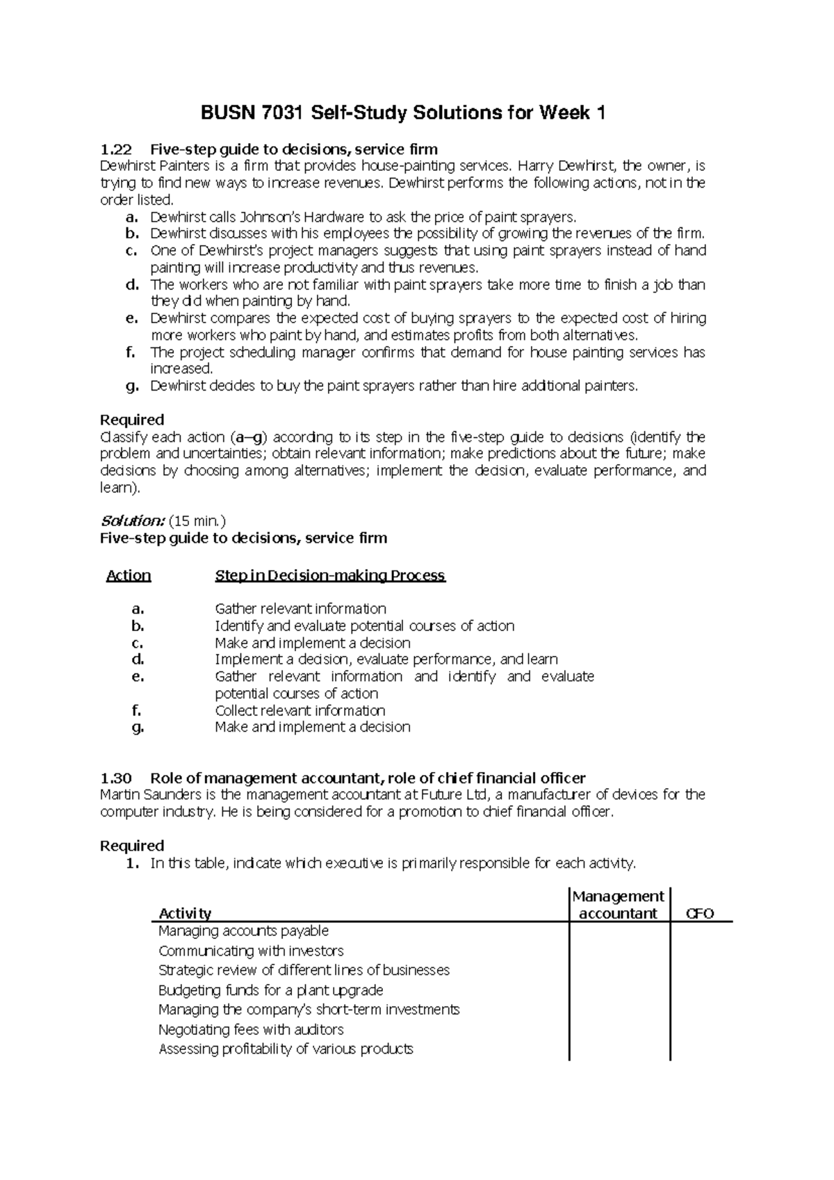 Self-Study Solutions Week 1 - BUSN 7031 Self-Study Solutions for Week 1 ...