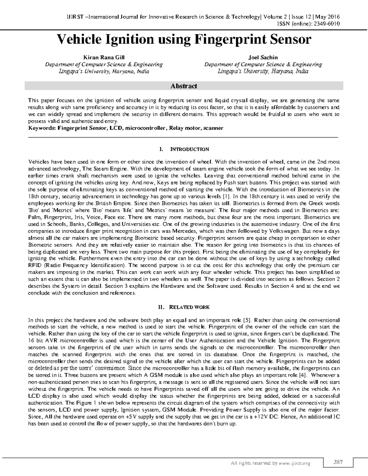 Vehicle Ignition using Fingerprint Senso - IJIRST – International ...