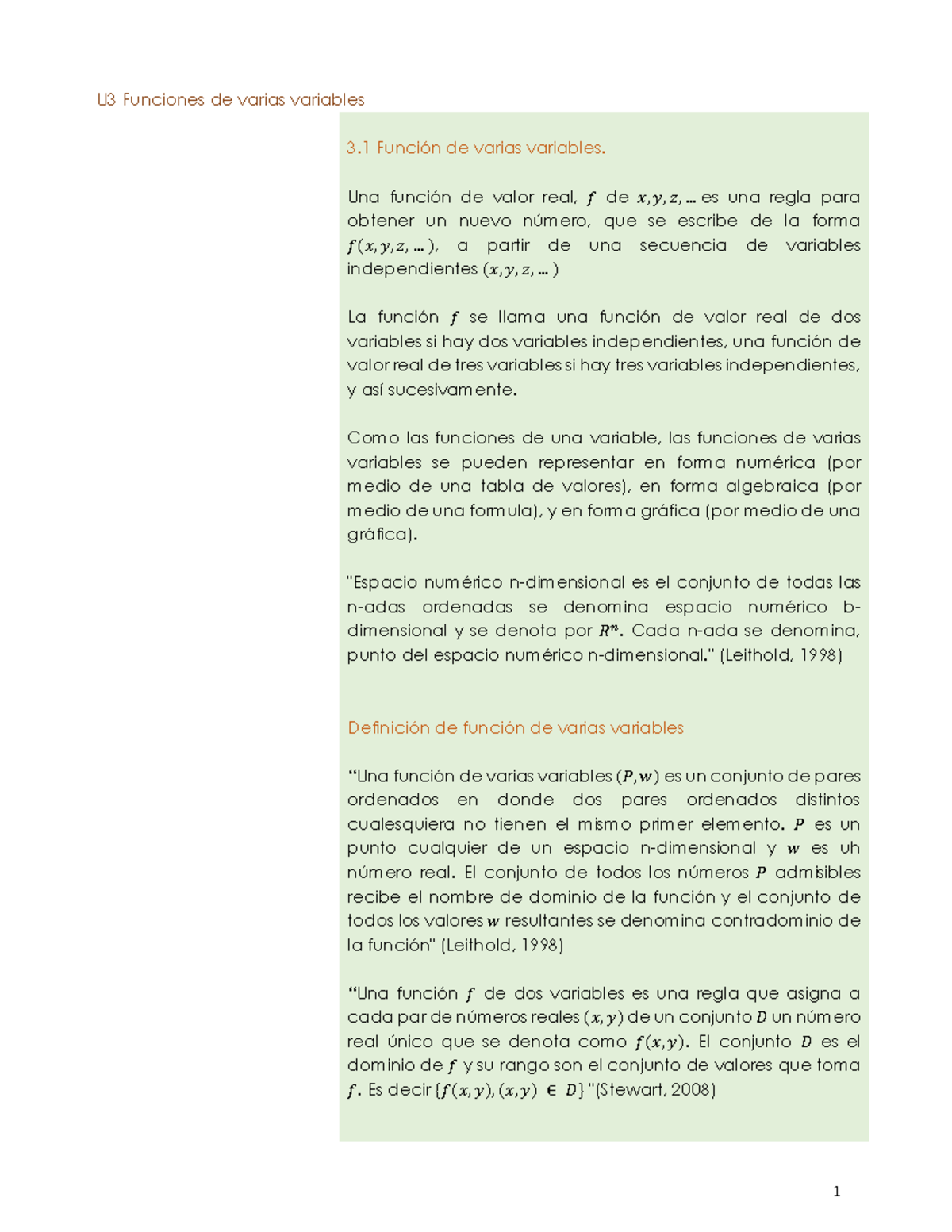 Mate 2 U3-1 - shshs - U 3 Funciones de varias variables 3 Función de ...