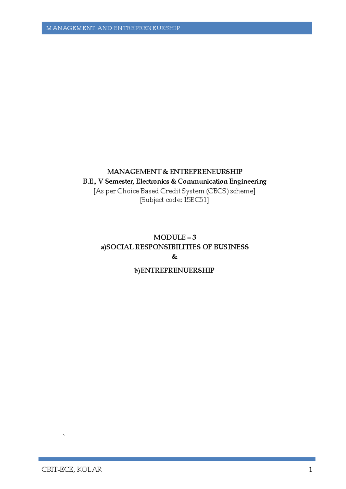 Module 3 - Mod 5 - MANAGEMENT & ENTREPRENEURSHIP B., V Semester ...