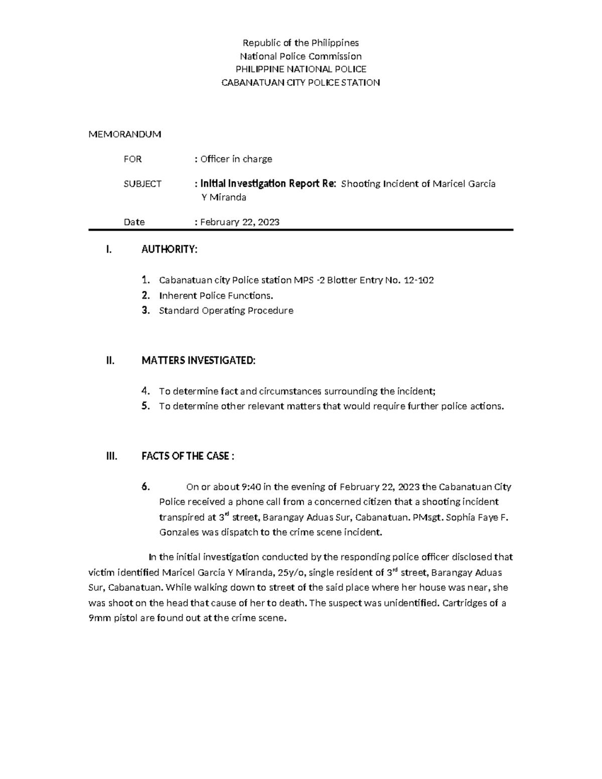 Initial AND Progress REP - Republic of the Philippines National Police ...