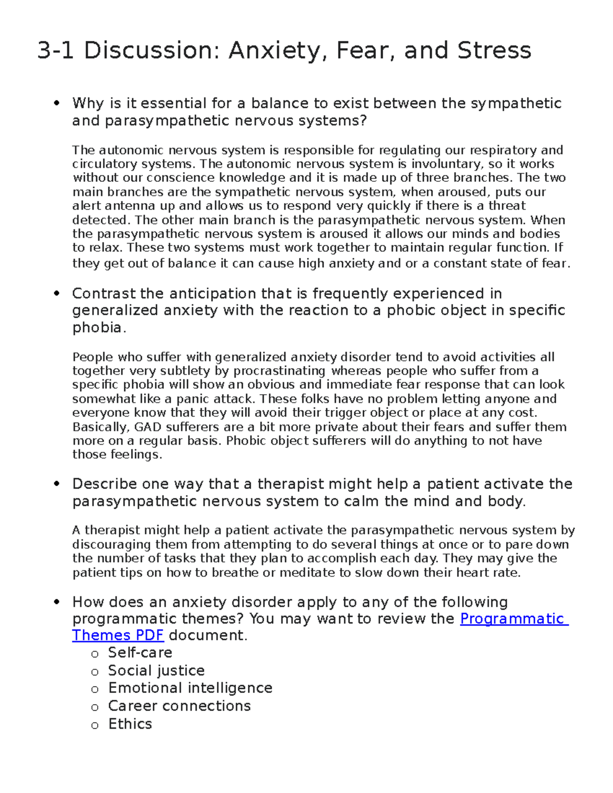 Module Three Discussion - 3-1 Discussion: Anxiety, Fear, and Stress Why ...