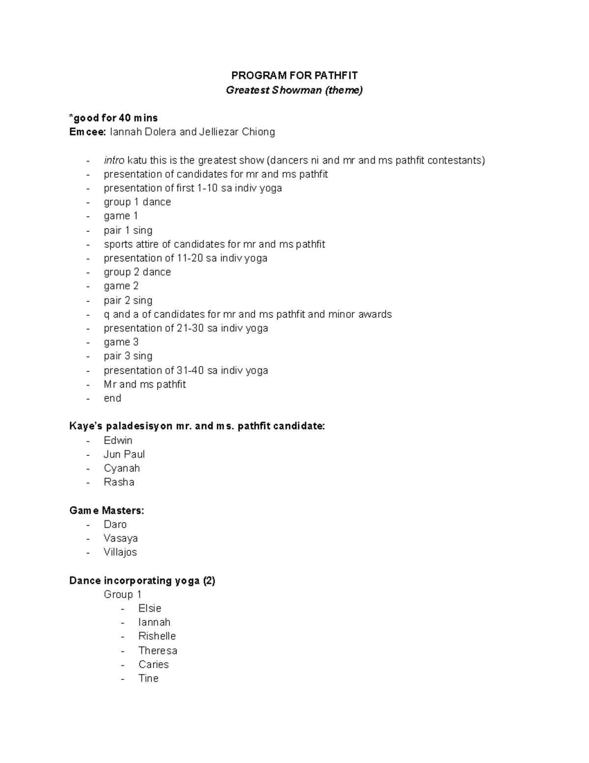 Pathfit-YOGA - PROGRAM FOR PATHFIT Greatest Showman (theme) *good for ...