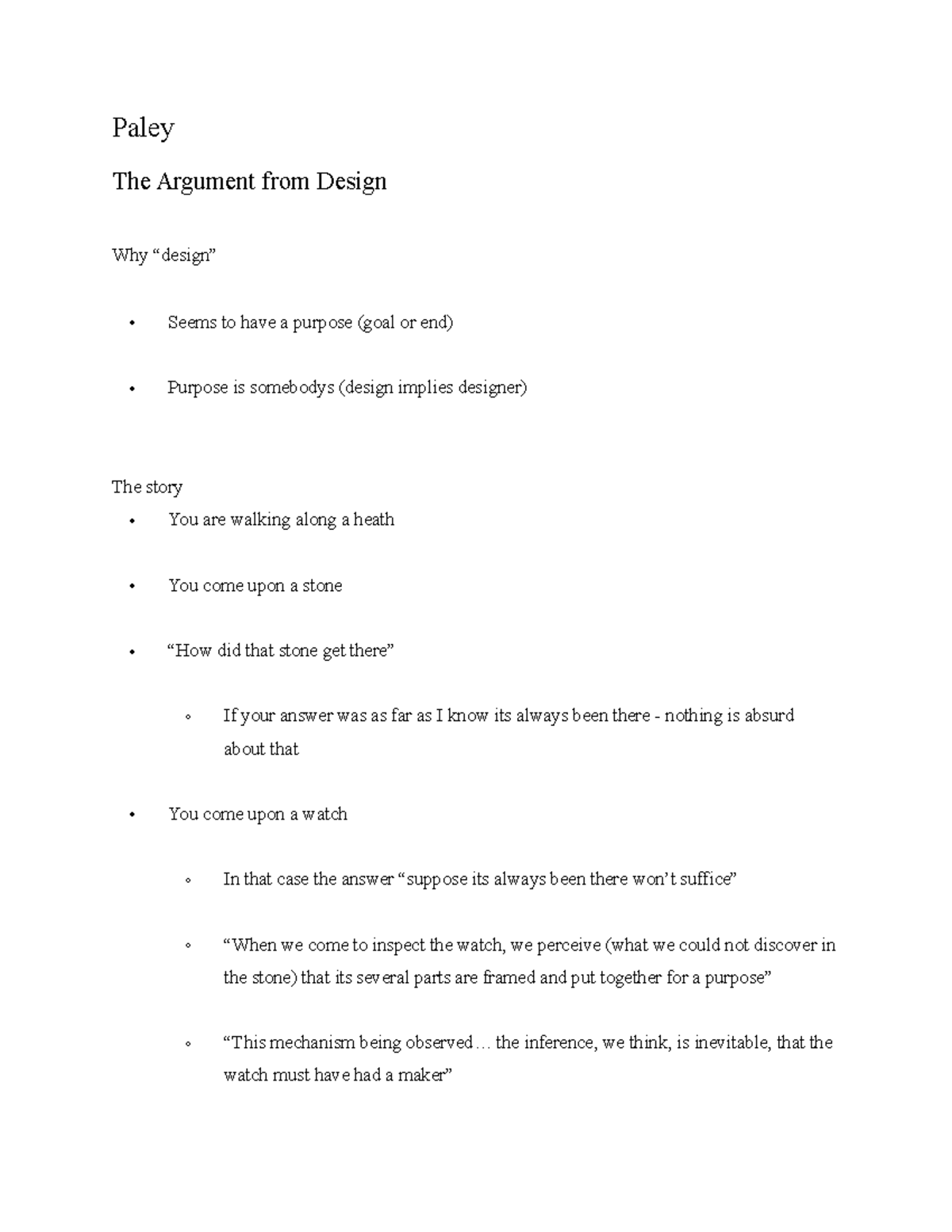 Philosophy weeks 1-4 - Lecture notes 1-4 - Paley The Argument from ...