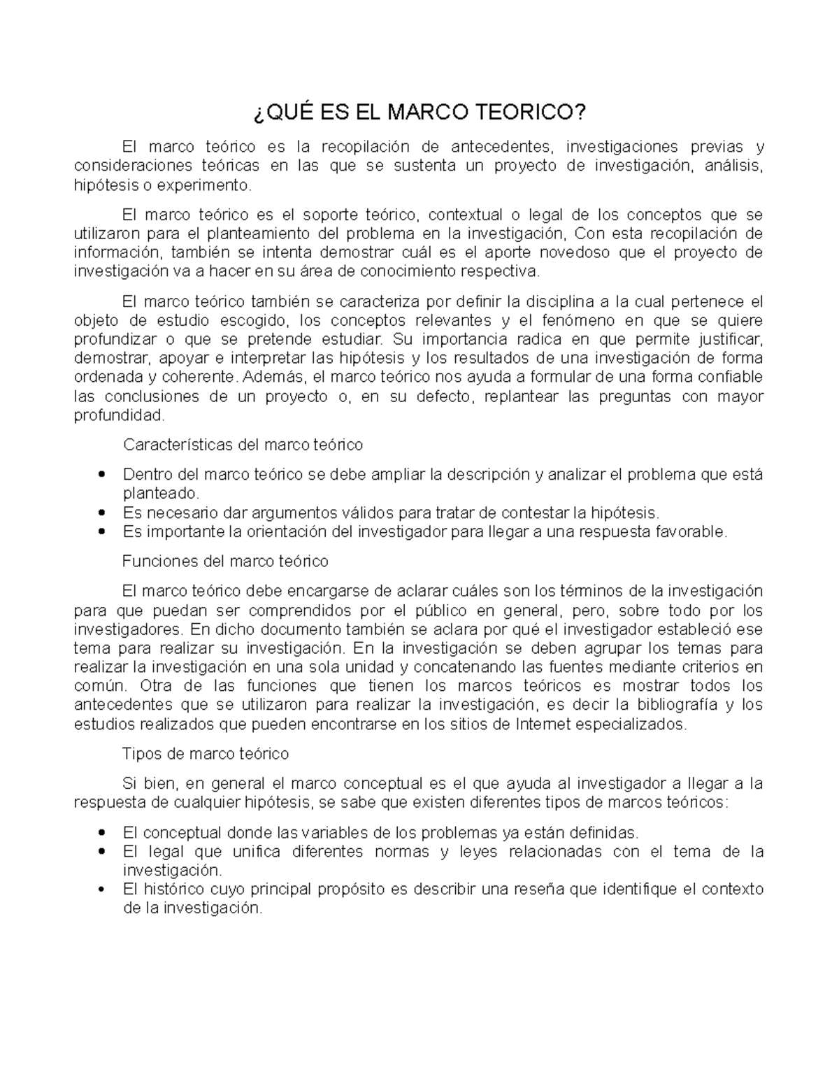 Tinv-Marco teorico - ¿QUÉ ES EL MARCO TEORICO? El marco teórico es la ...