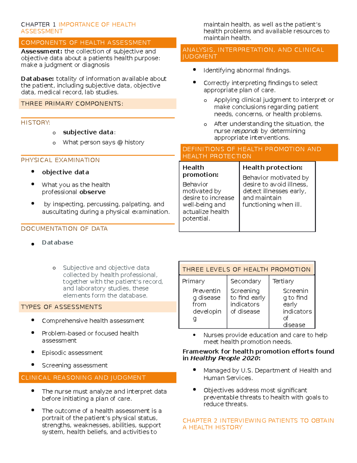 Final health assessment - CHAPTER 1 IMPORTANCE OF HEALTH ASSESSMENT ...
