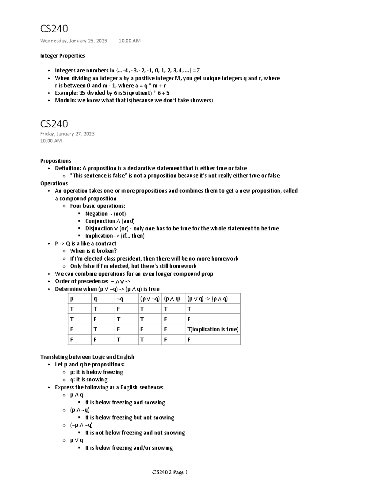 Cs240 Lecture Notes And Some Review Integer Properties Integers Are Numbers In { 4 3 2