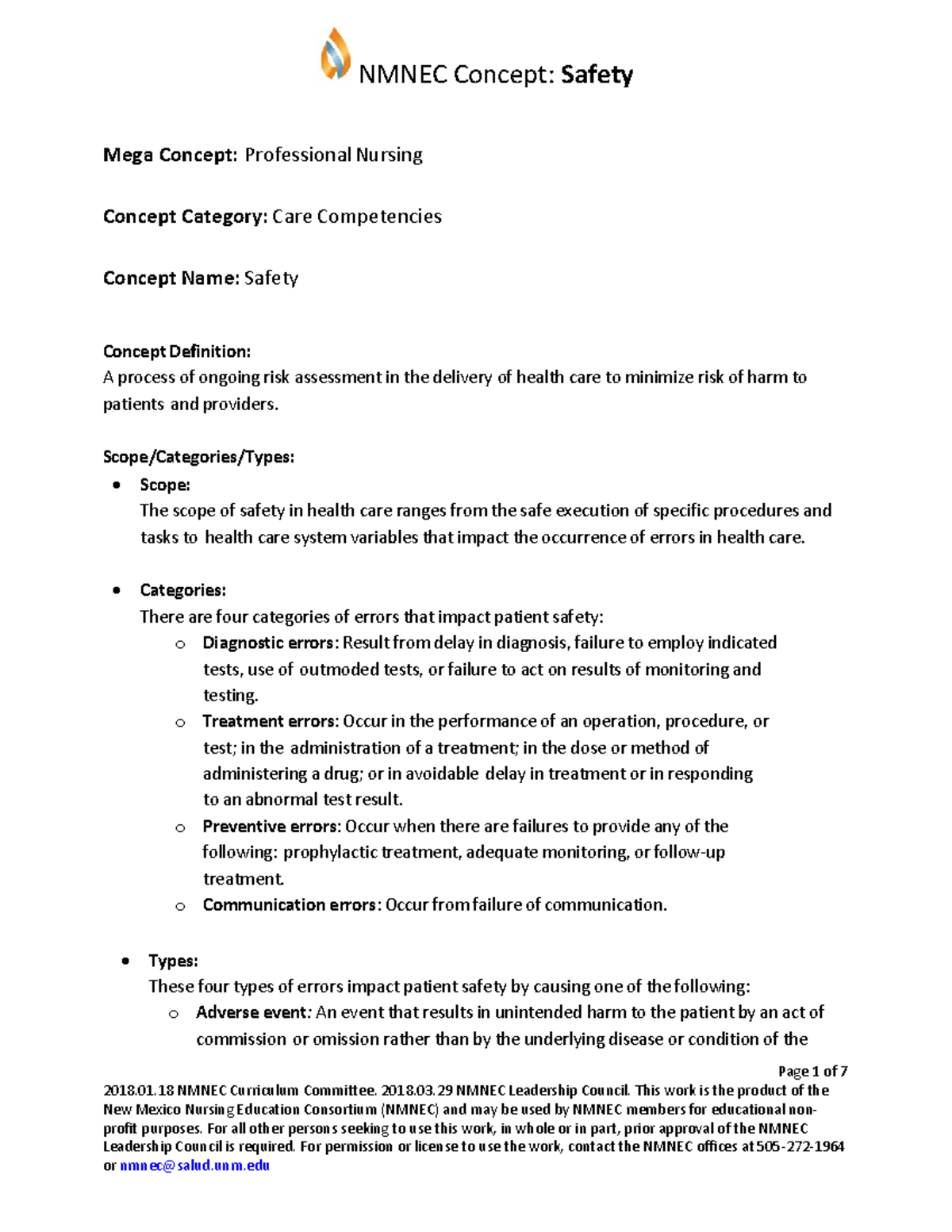 Safety.rev01.18 - N/A - Page 1 of 7 2018.01 NMNEC Curriculum Committee ...