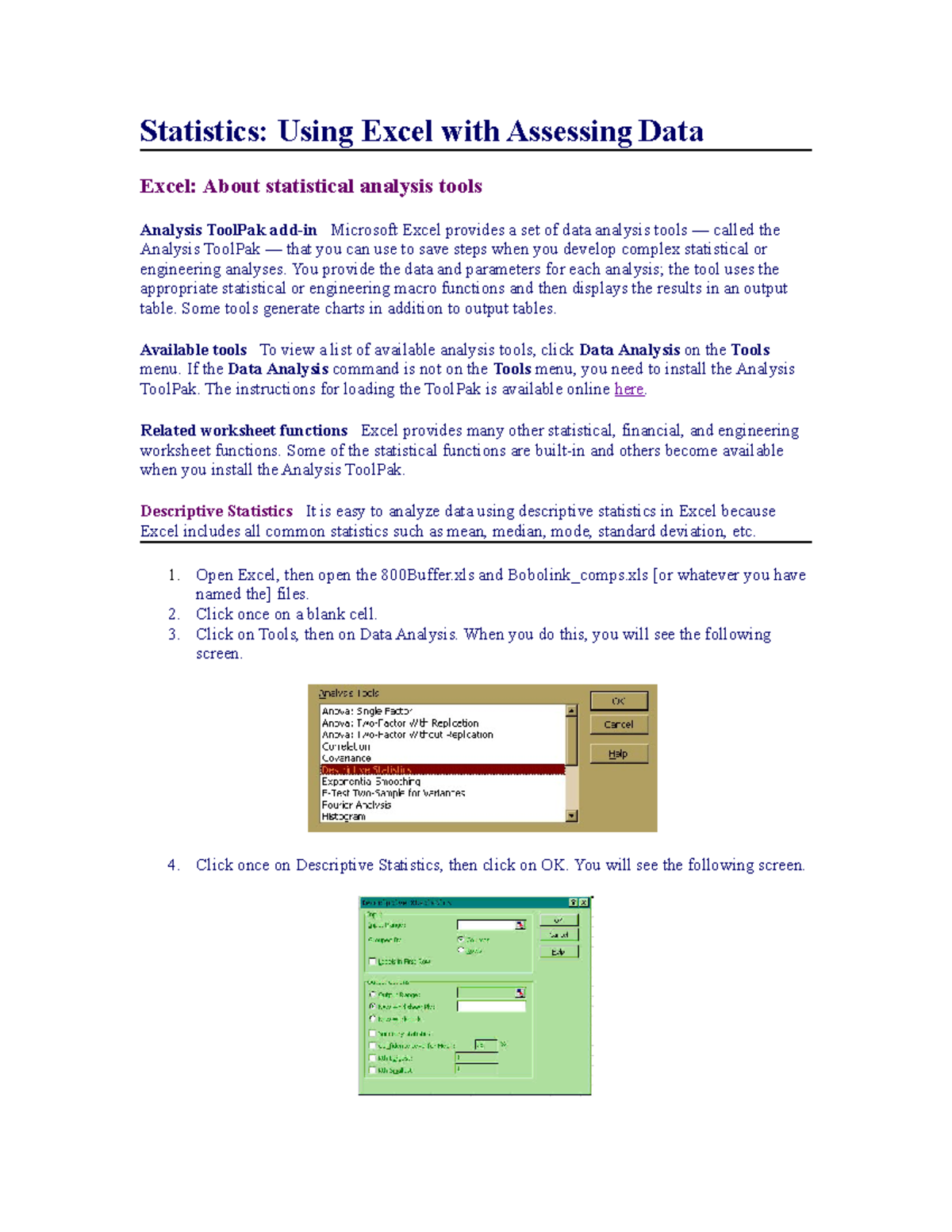 Stats excel updated - Statistics: Using Excel with Assessing Data Excel: About statistical ...