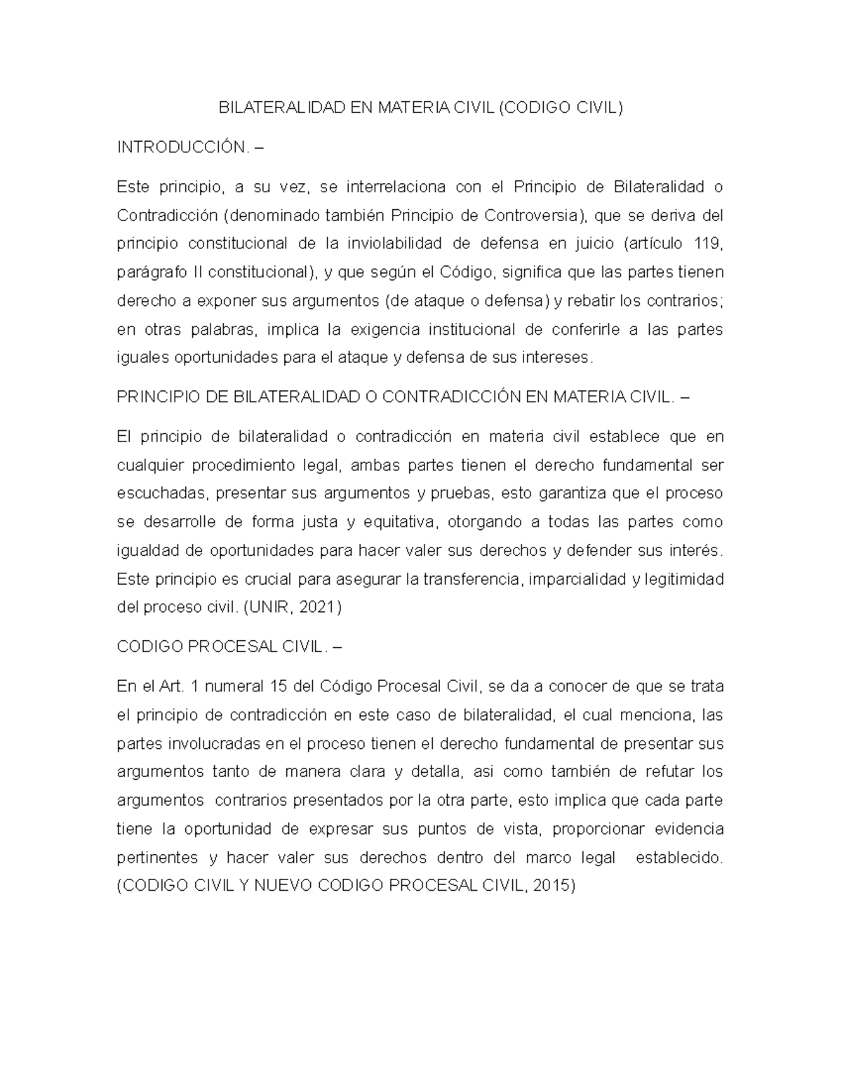 Bilateralidad EN Materia Civil - BILATERALIDAD EN MATERIA CIVIL (CODIGO ...