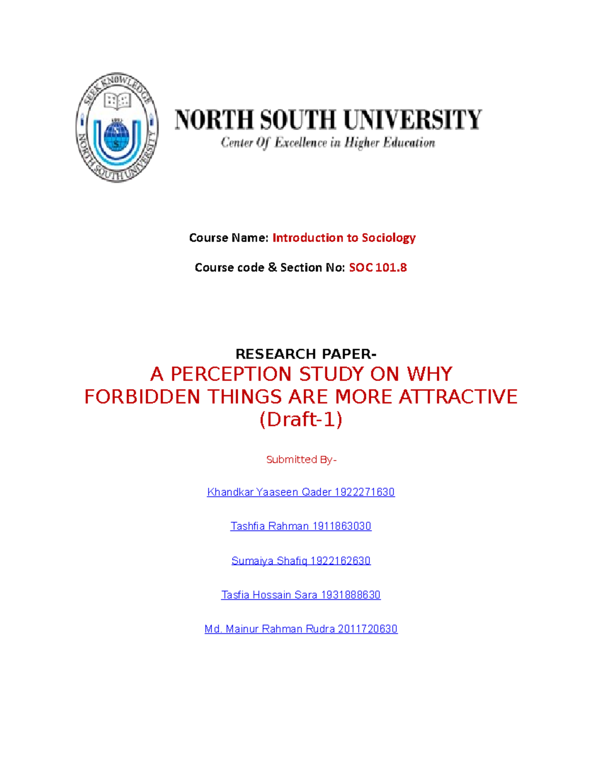 2nd draft - Course Name: Introduction to Sociology Course code ...