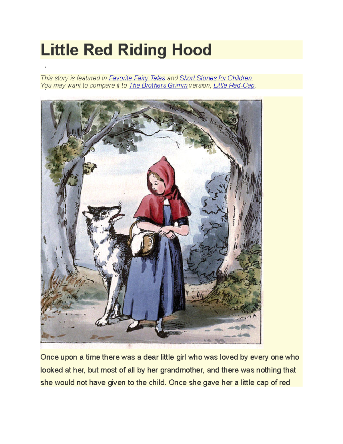 Little Red Riding Hood - Little Red Riding Hood This story is featured ...