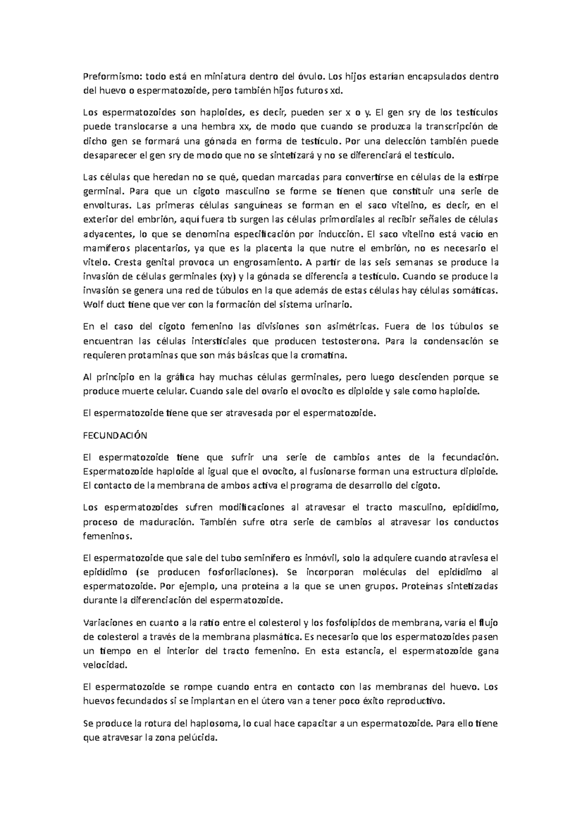 Embriología - resumen - Preformismo: todo está en miniatura dentro del ...