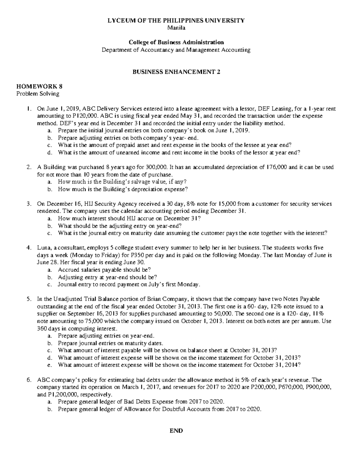 Homework 8 - Problem Solving (Fundamentals of Accounting) - Accounting ...
