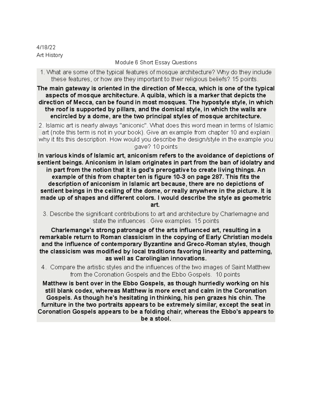 Mod 6- art - module 6 art history - 4/18/ Art History Module 6 Short ...