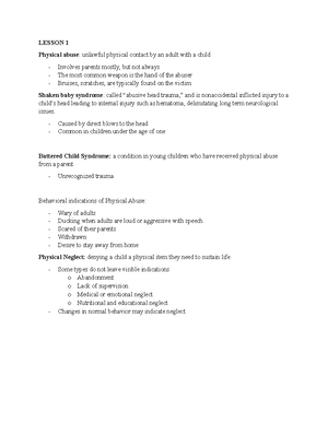 Week 1 Child Abuse - Online course, Prof. Lawson. Notes and Assignments ...