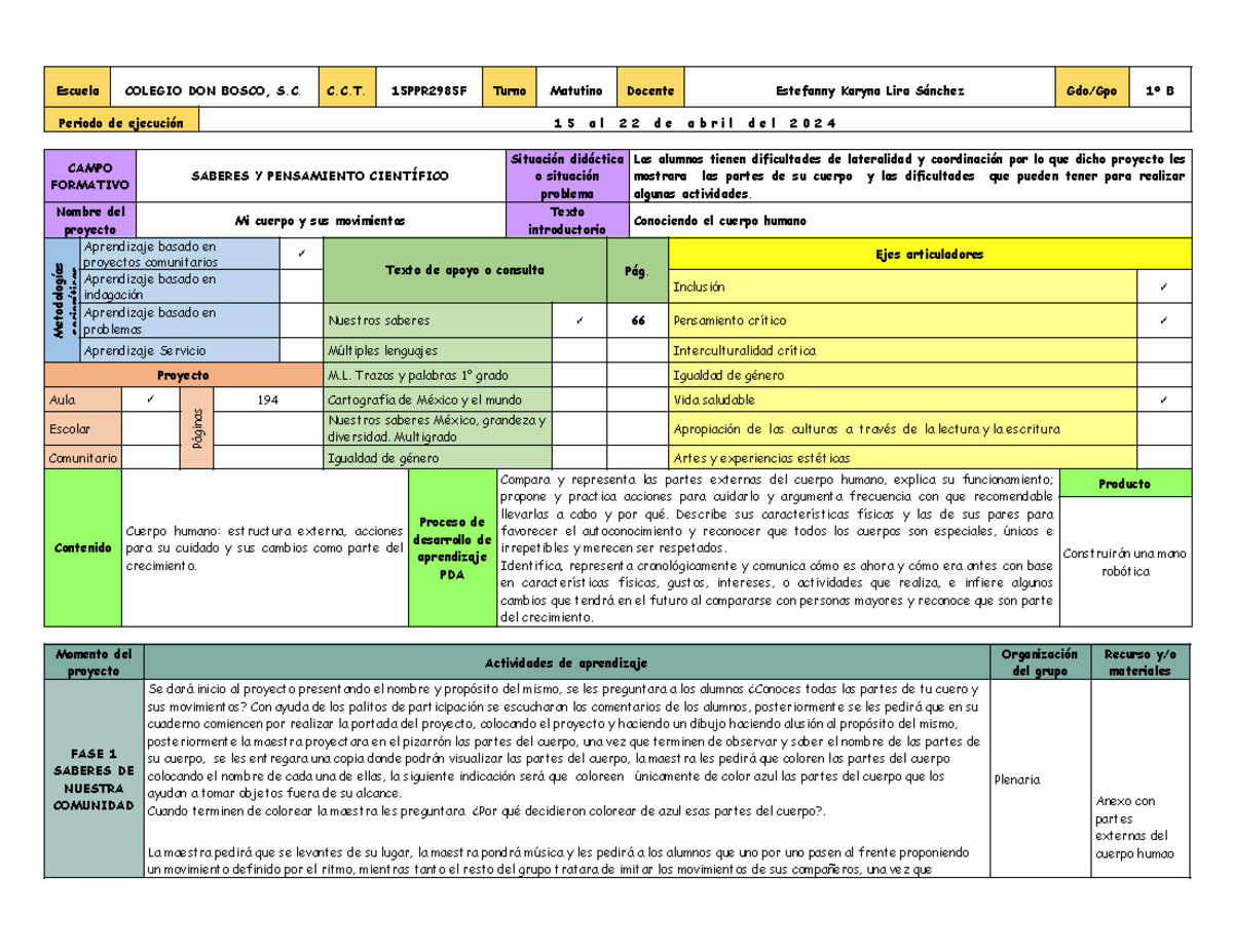MI Cuerpo Y SUS Movimientos - Escuela COLEGIO DON BOSCO, S. C.C ...