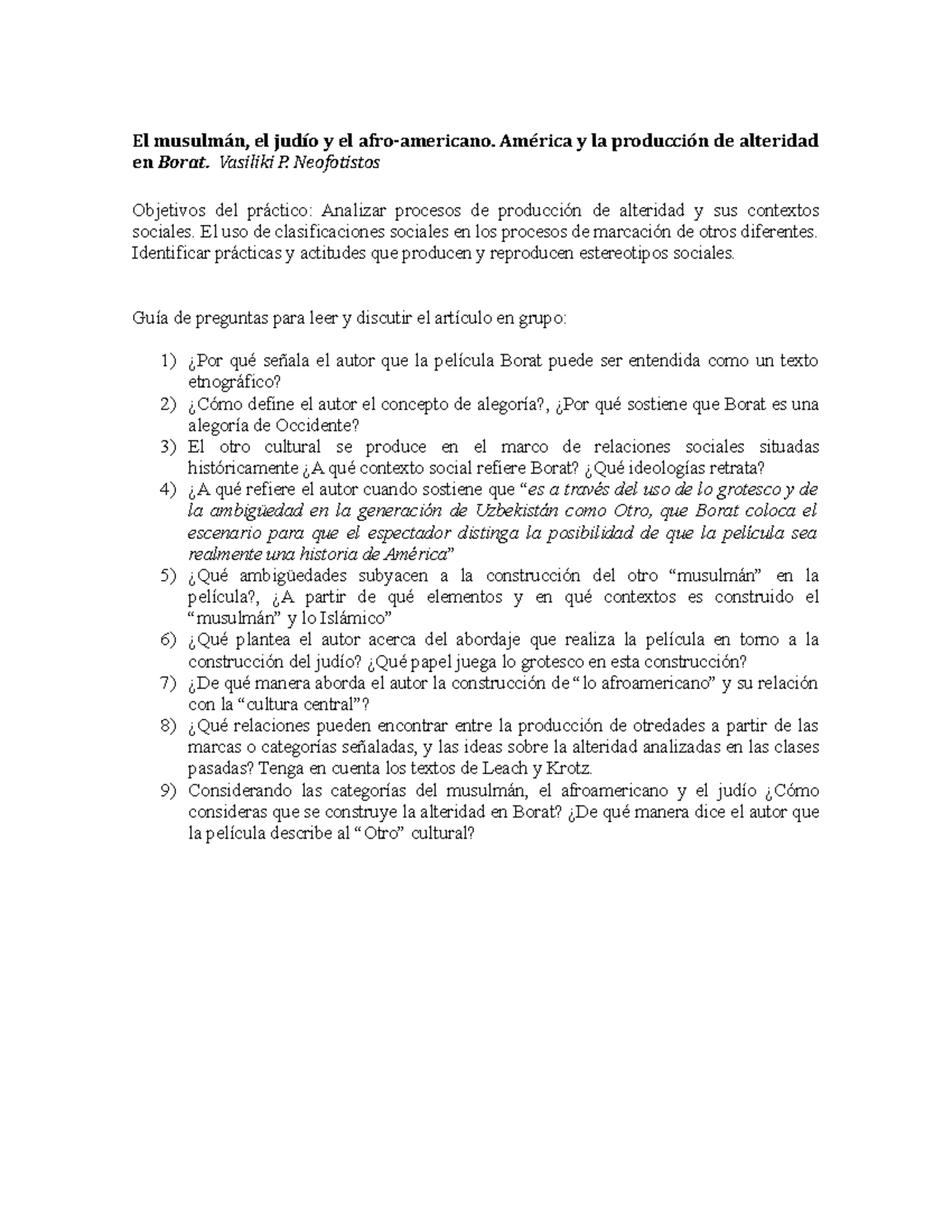 Practico Neofotistos - Catedra ex rosato borat - El musulmán, el judío ...