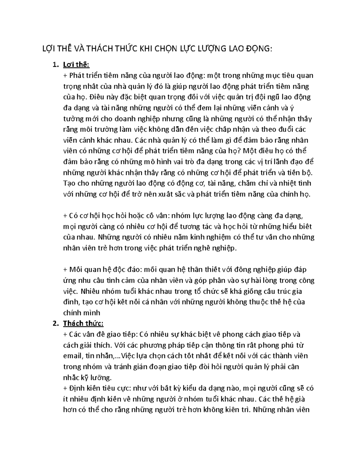 LỢI THẾ VÀ Thách THỨC KHI CHỌN LỰC LƯỢNG LAO ĐỘNG 1 - L I THẾẾ VÀ THÁCH TH C KHI CH N L C L NG ...