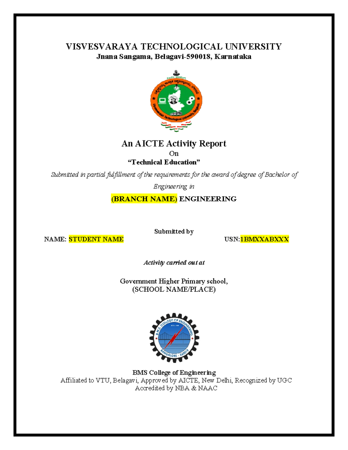 Bmsce Report Format - cscs - VISVESVARAYA TECHNOLOGICAL UNIVERSITY ...