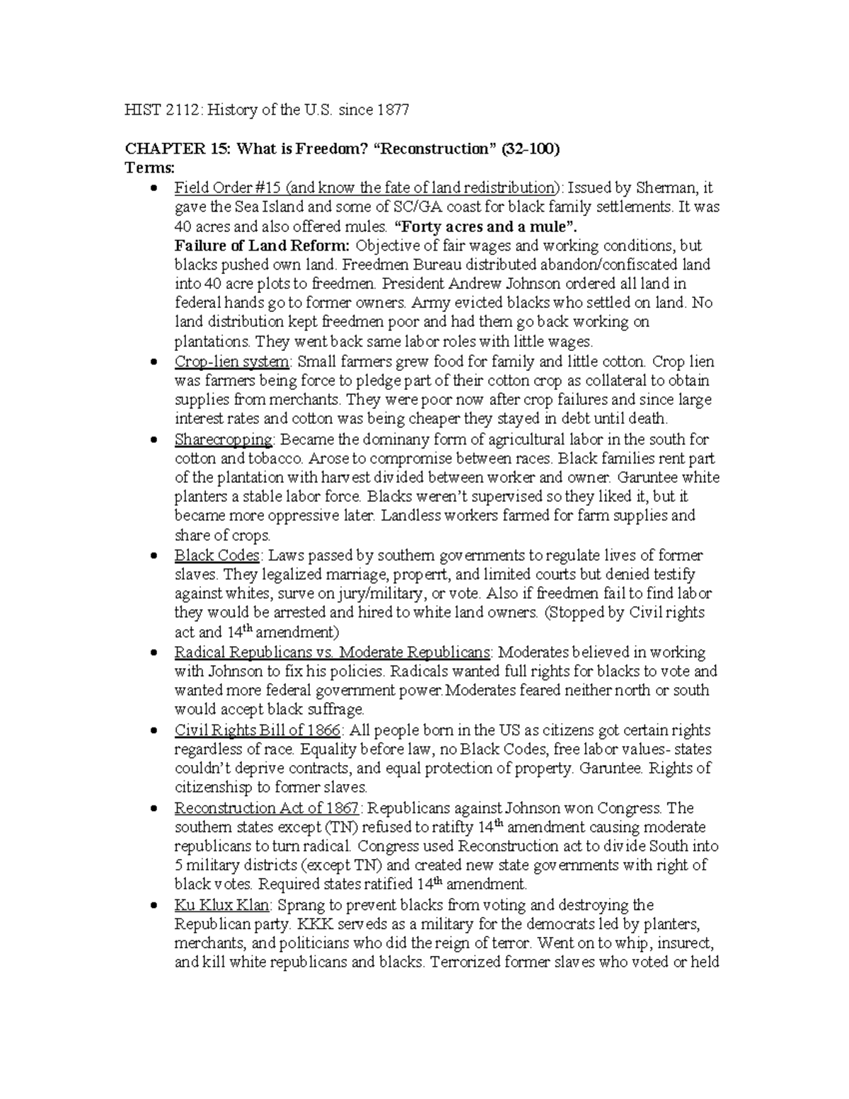 Study Guide Exam 1 Reduced- Foner's Textbook - HIST 2112: History of ...