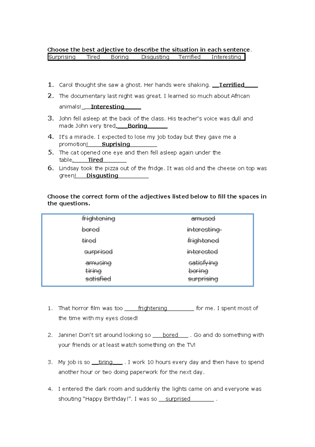 Adjectives (Practice Week 6)- Answer - Choose the best adjective to ...