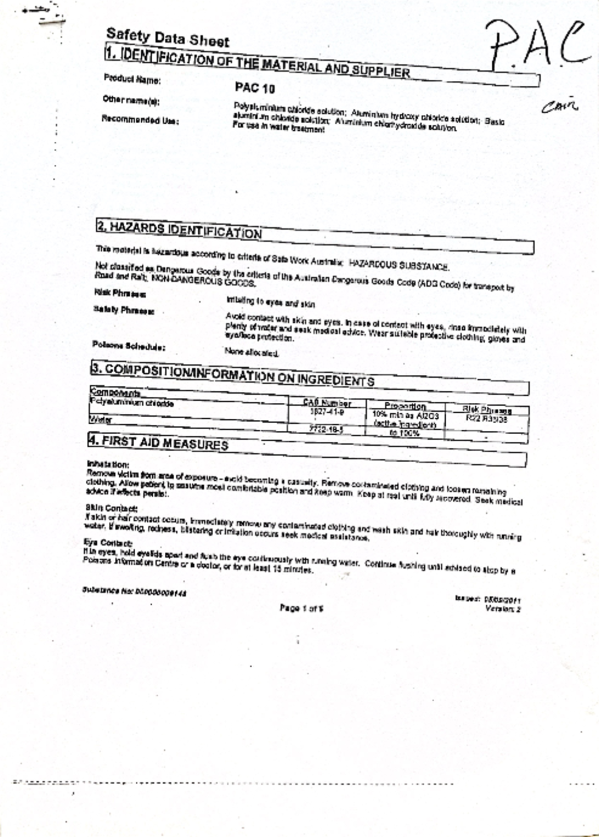 Safety Data Sheet PAC - Information about PAC - Safety Data Sheet P.A 1 ...