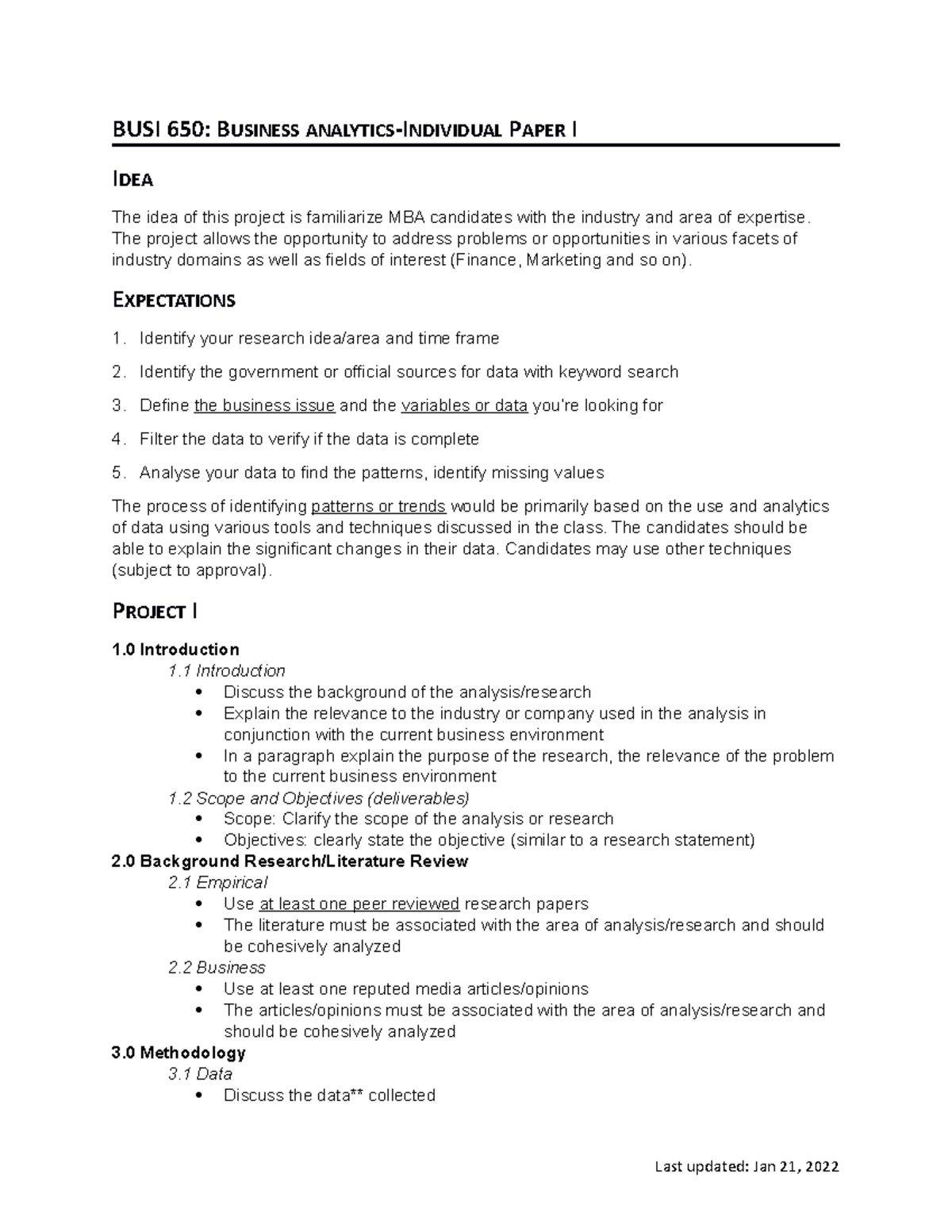 BUSI650-Project 1-Winter 2022 - BUSI 650: BUSINESS ANALYTICS-INDIVIDUAL ...