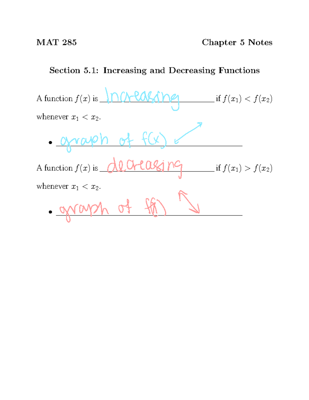 Chapter 5 Notes - MAT 285 - Studocu