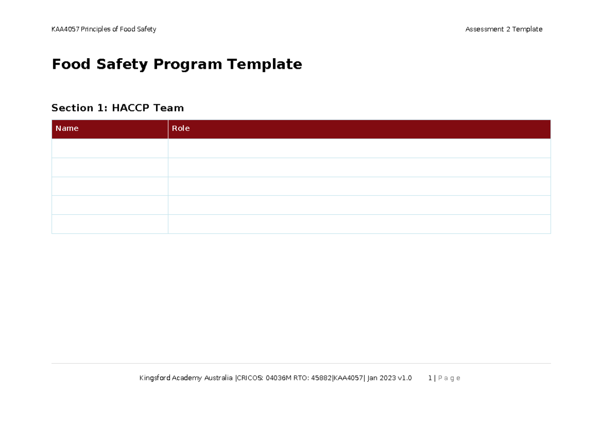 Food Safety Program Template - Food Safety Program Template Section 1 ...