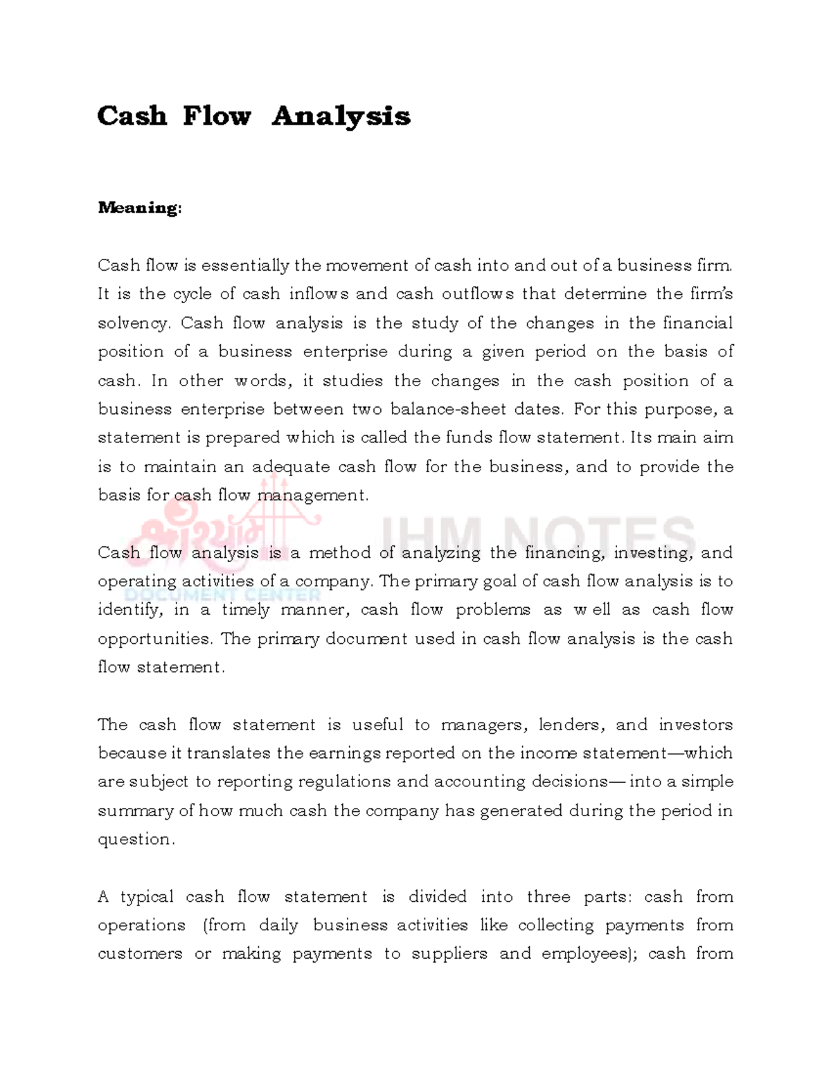 Ch-5 Cash Flow Analysis - Cash Flow Analy sis Mea ning: Cash flow is ...