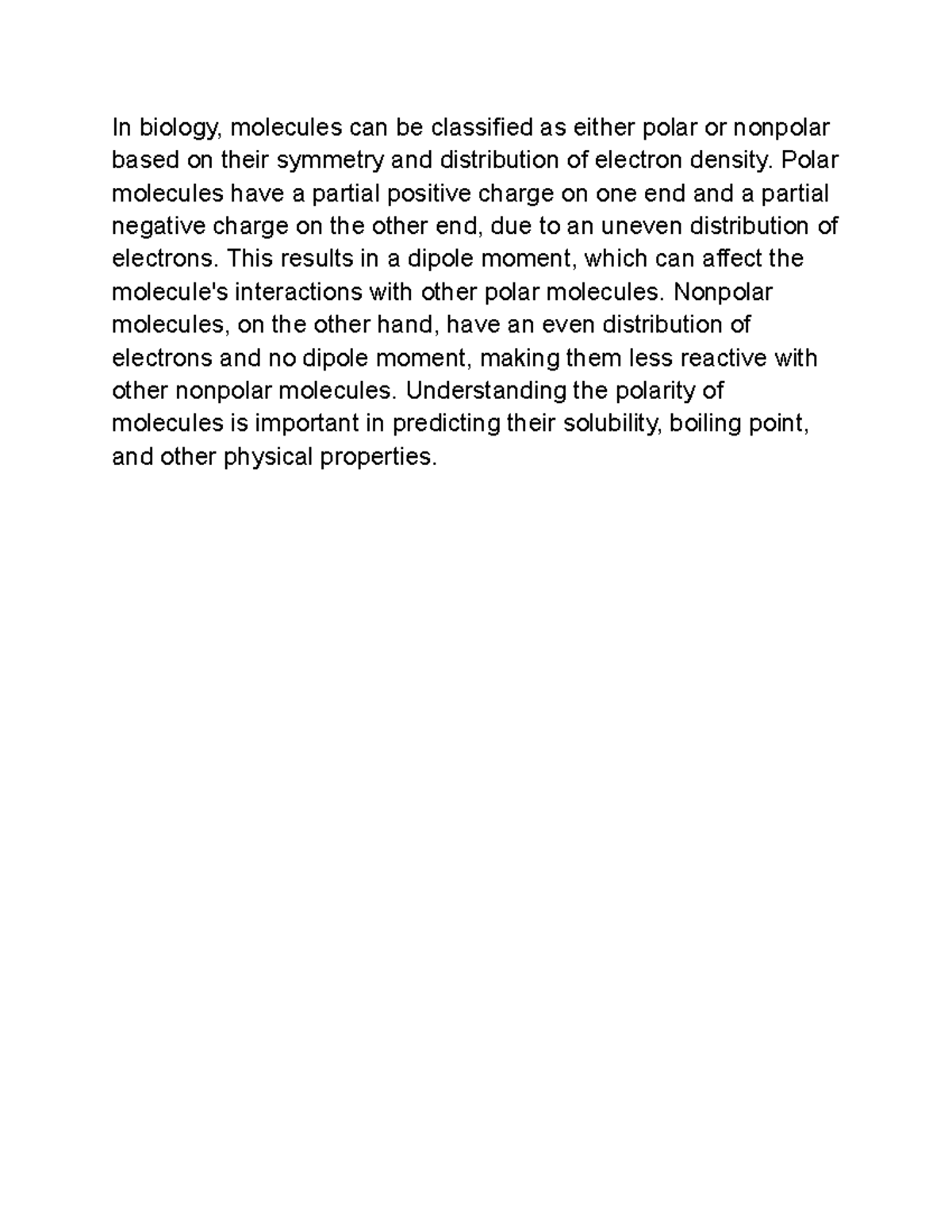 AP Biology Polar Nonpolar Molecules Notes - In biology, molecules can ...